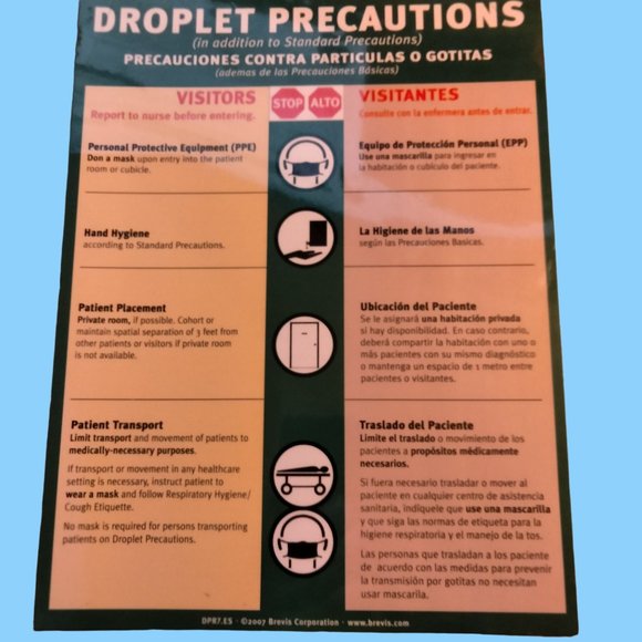 Brevis corporation | Office | Droplet Precautions Laminated Sign ...